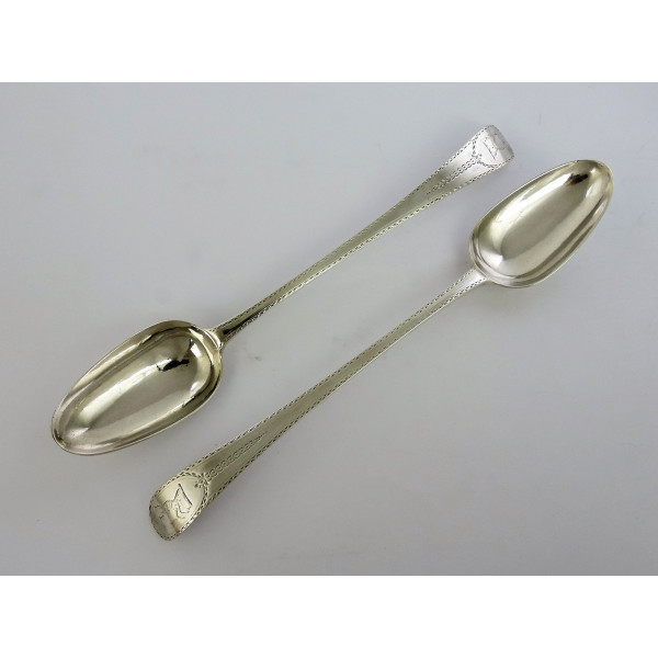 Pair of Hester Bateman Bright-cut Basting Spoons » Antique Silver Spoons